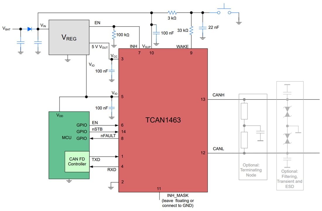 TCAN1463-Q1 High-Speed CAN FD Transceiver - TI | Mouser